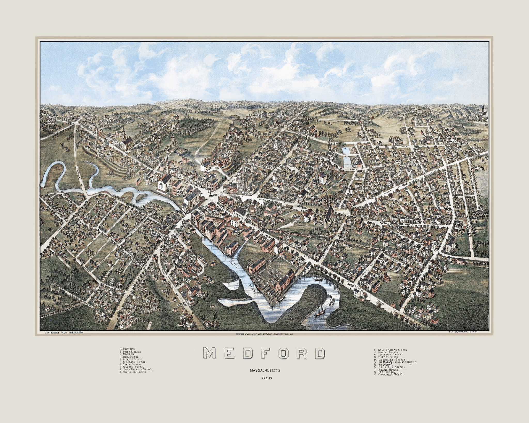Medford MA 1880 Restored Map | Vintage City Maps