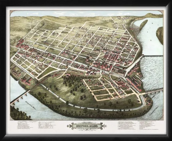 Holyoke MA 1877 Restored Map | Vintage City Maps