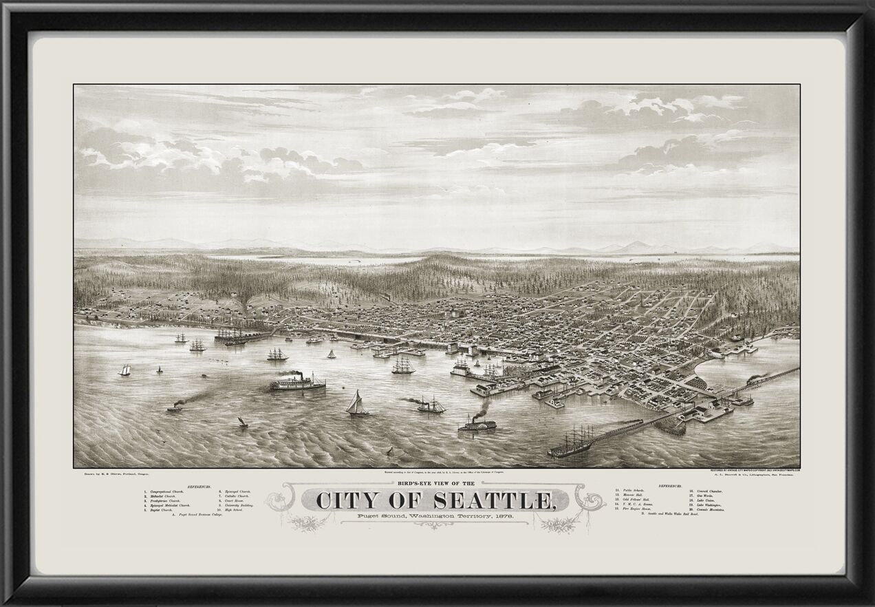 Seattle WA 1895 Restored Map | Vintage City Maps