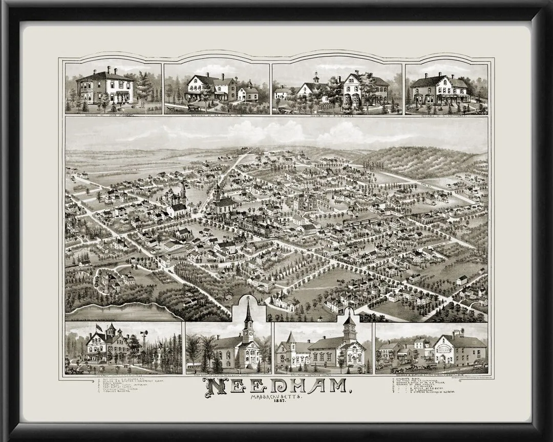 Needham MA 1887 Restored Map | Vintage City Maps