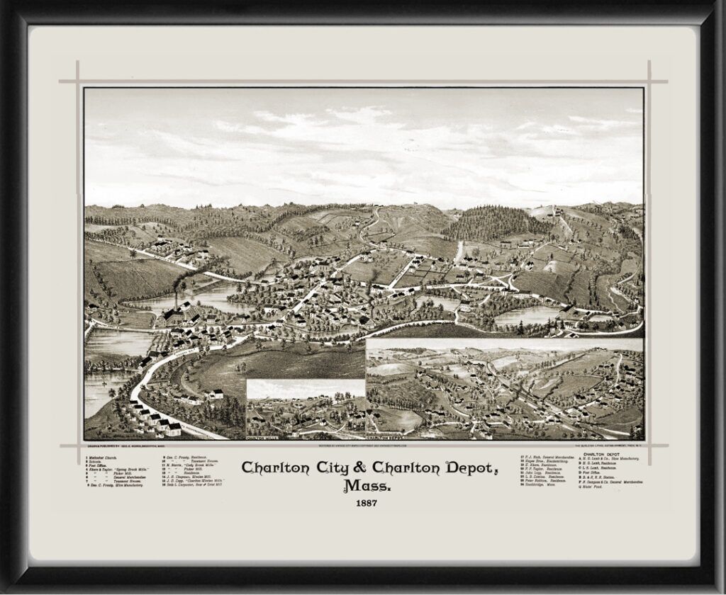 Charlton MA 1887 | Vintage City Maps - Restored Bird's Eye Views