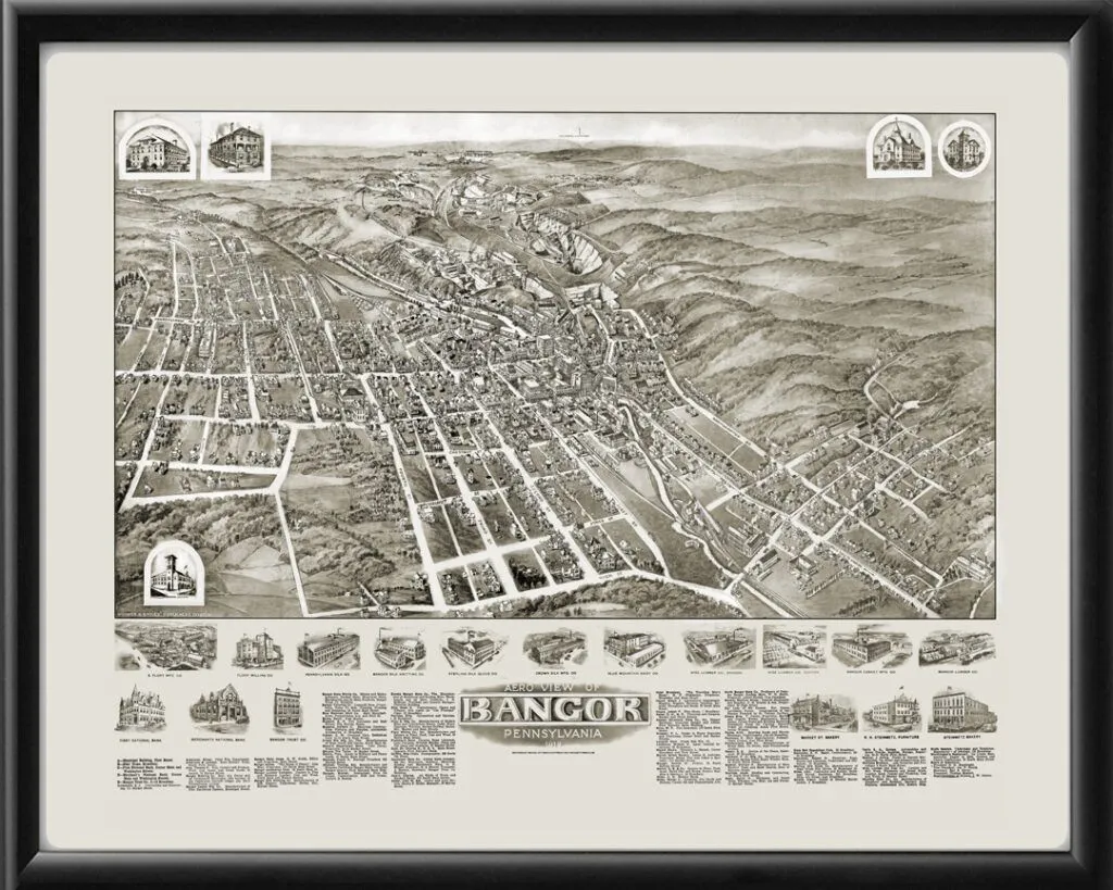 Bangor PA 1918 Restored Map | Vintage City Maps