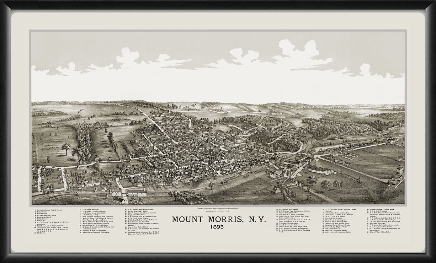 Mount Morris NY 1893 Restored Map | Vintage City Maps