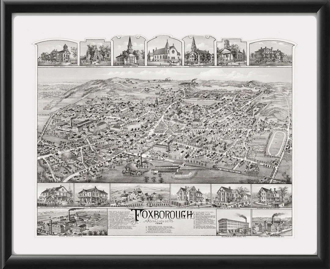 Foxborough MA 1888 Restored Map | Vintage City Maps