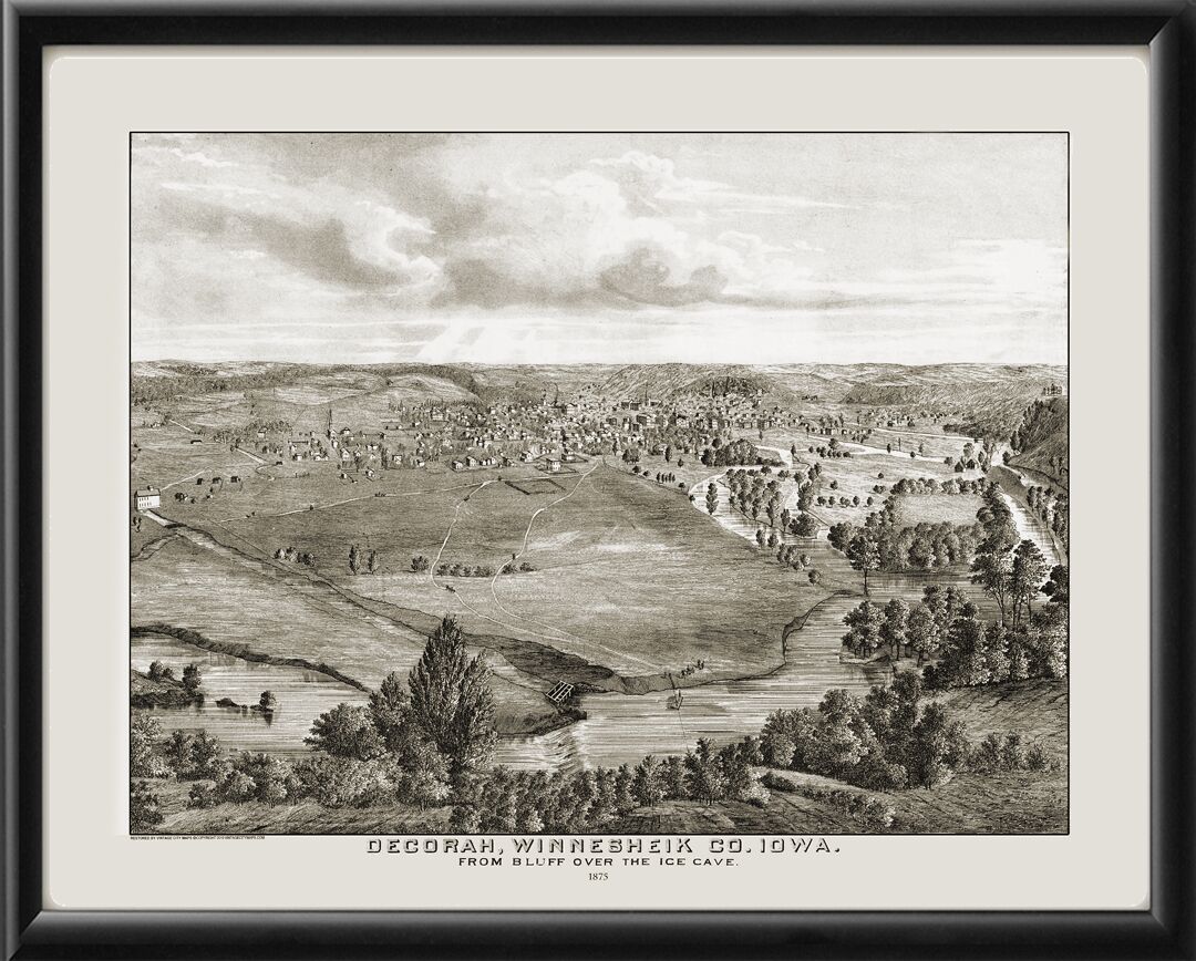 Decorah IA 1875 Restored Map | Vintage City Maps