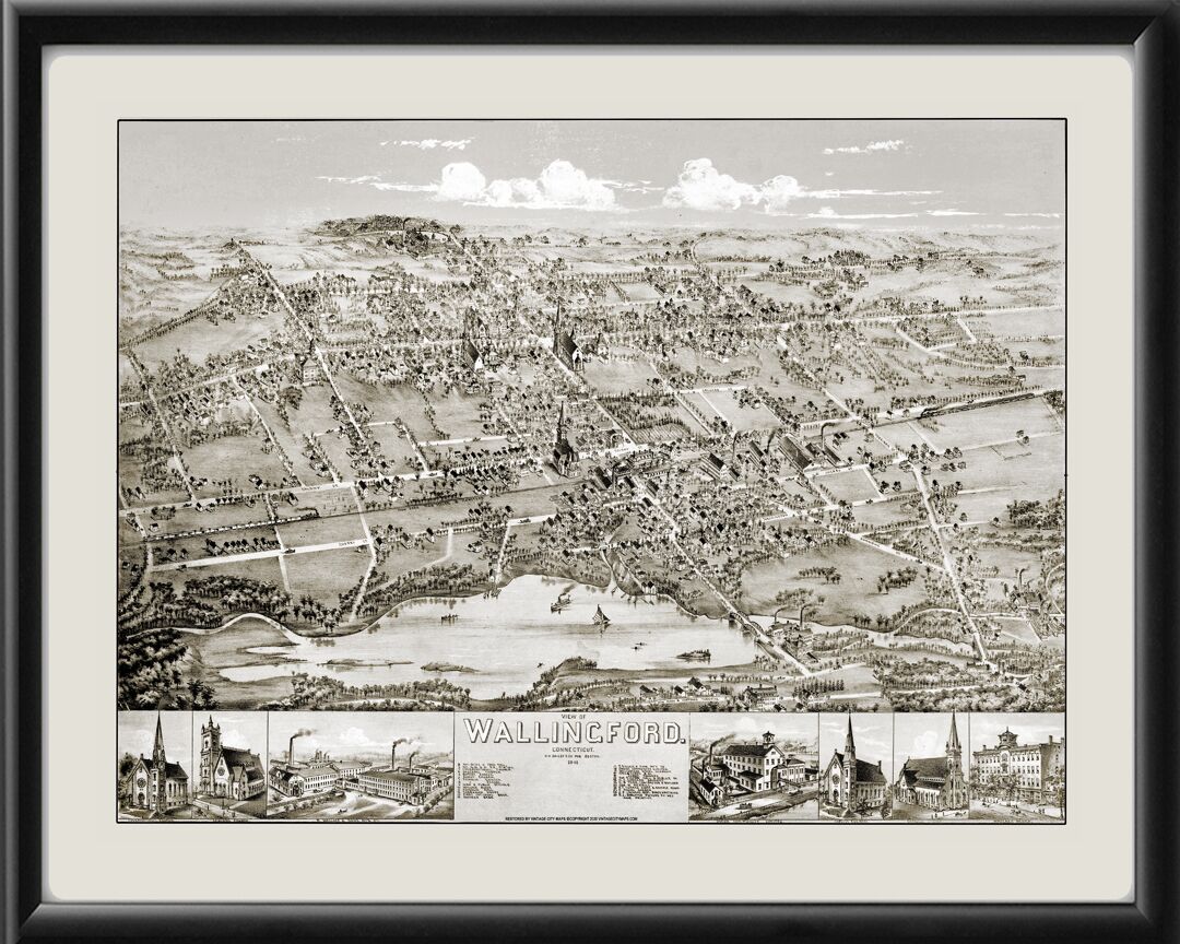 Wallingford CT 1881 | Vintage City Maps - Restored Bird's Eye Views