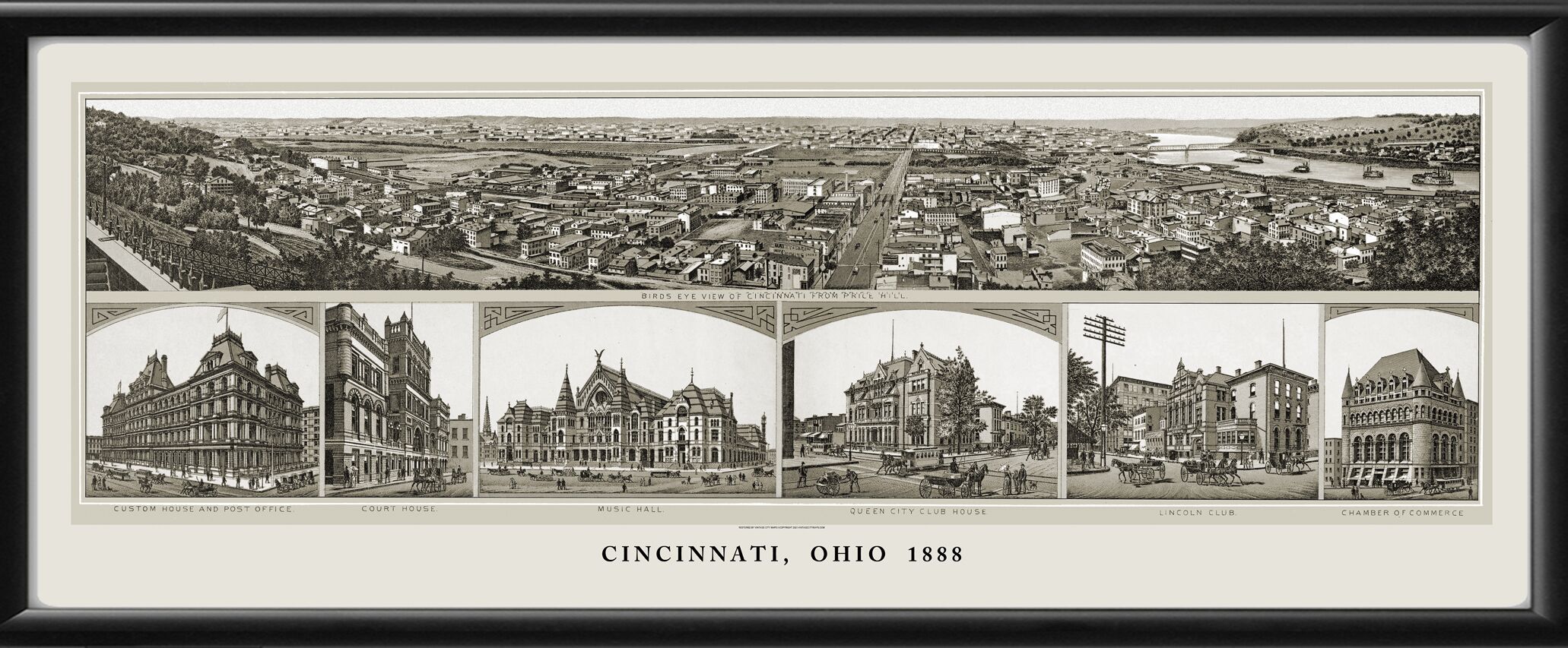 Cincinnati OH 1888 #2 - Restored Bird's Eye View | Vintage City Maps