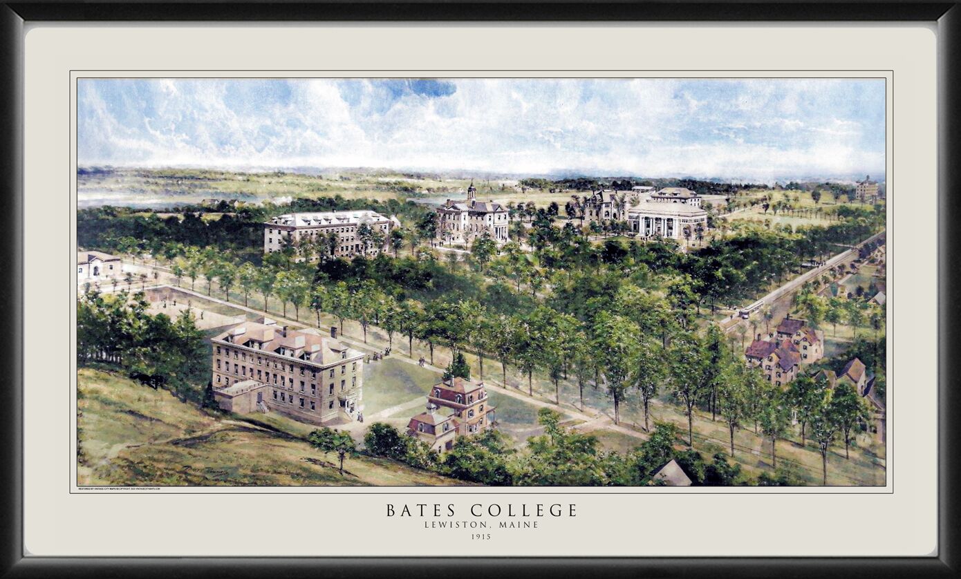 Bates College - Lewiston, Maine 1915 - Color - Vintage City Maps