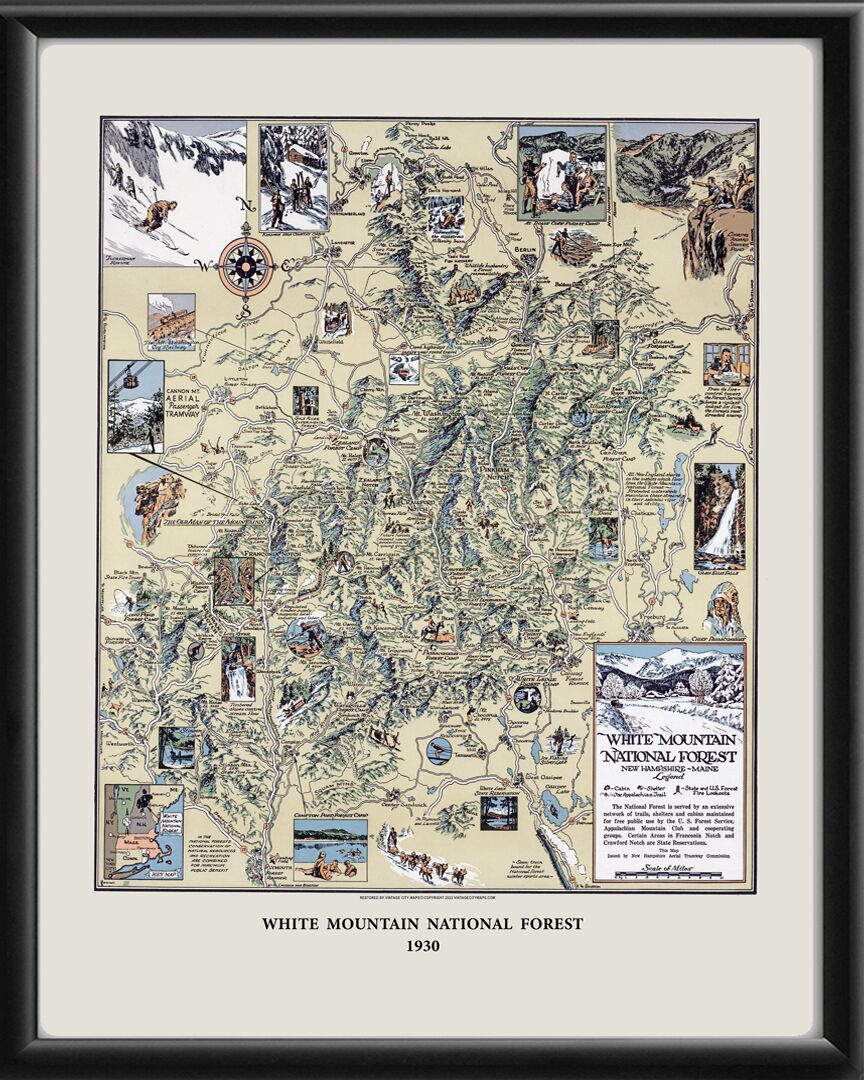White Mountain National Forest 1930 - Vintage City Maps