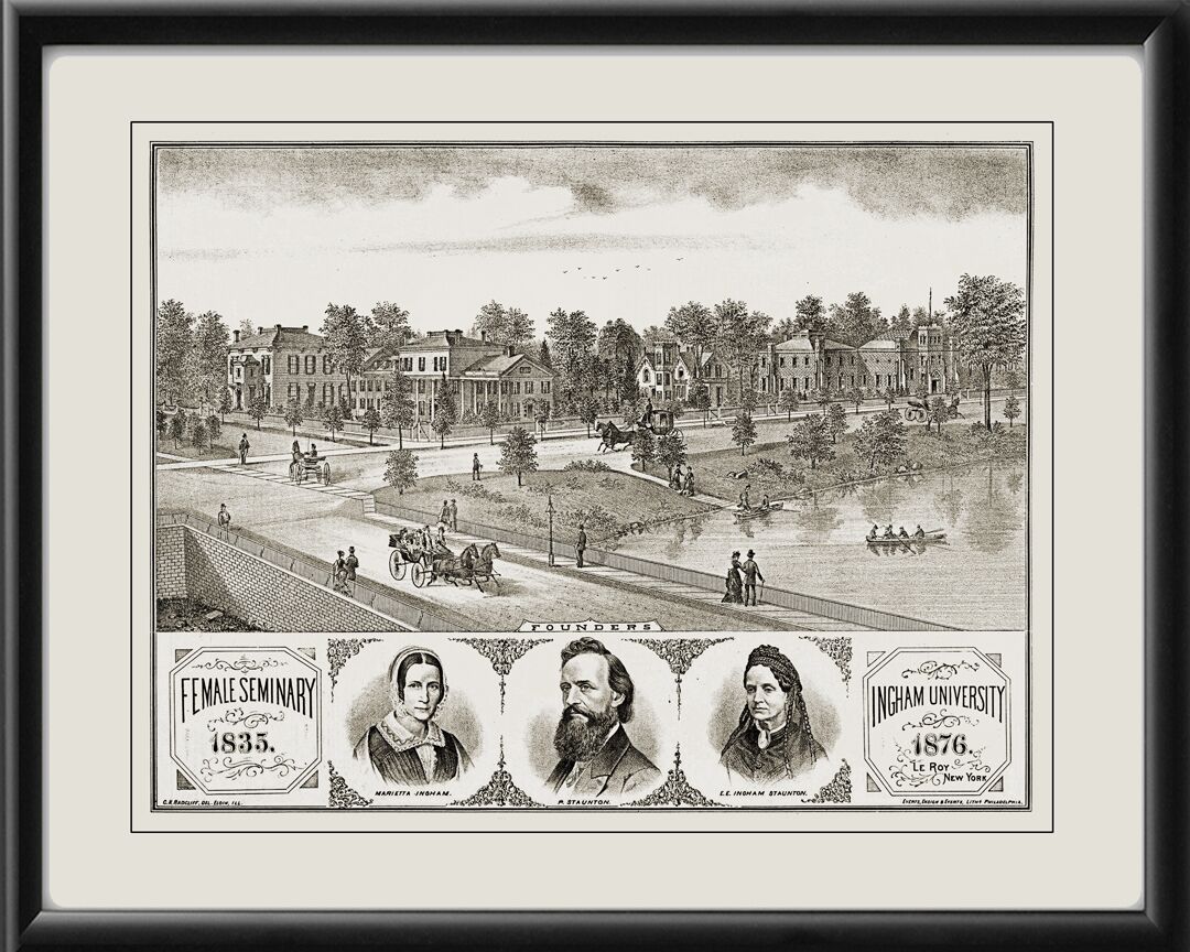 Ingham University 1876 Le Roy NY Restored Map | Vintage City Maps