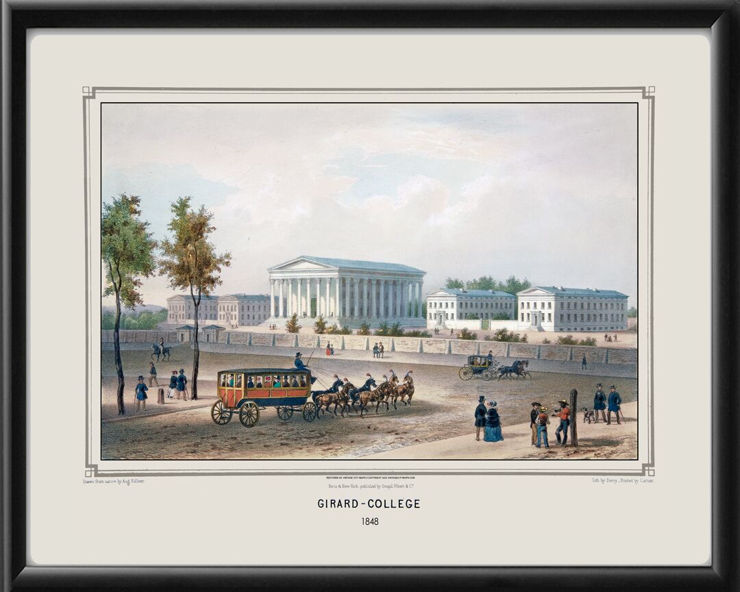 Girard College, Philadelphia PA 1848 Restored Map | Vintage City Maps