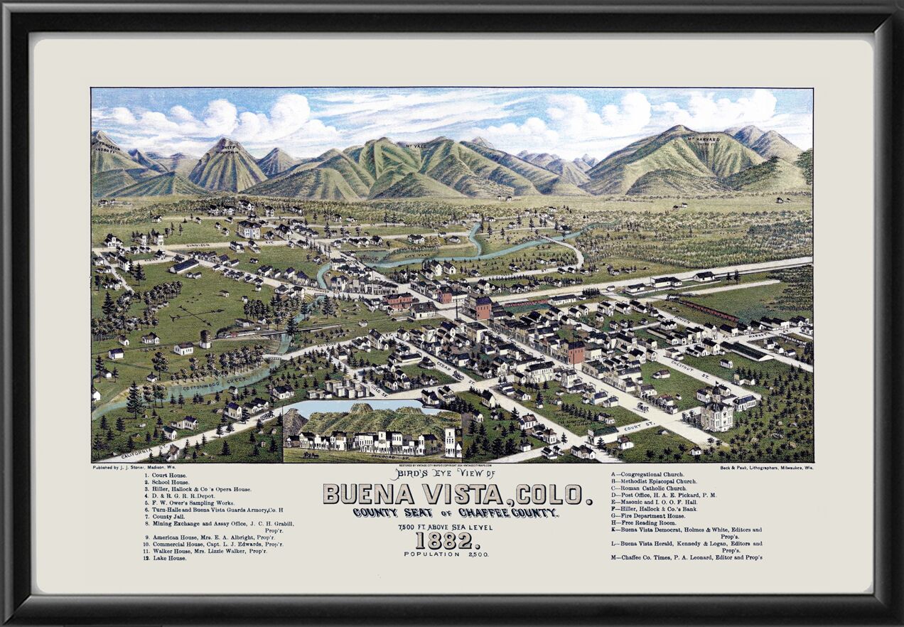 Buena Vista CO 1882 (Color) Restored Map | Vintage City Maps