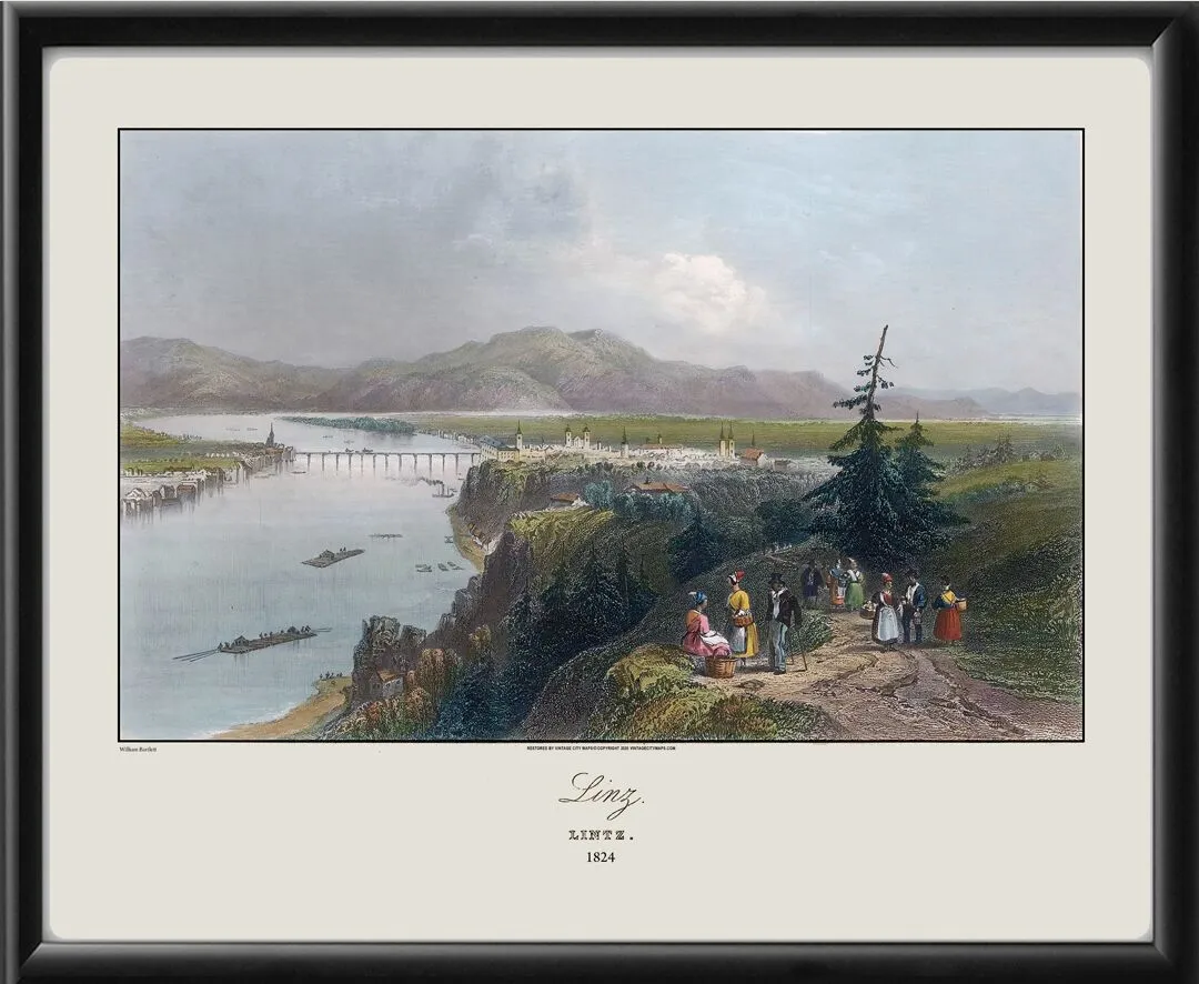 Linz, Austria 1840 - Restored Bird's Eye View | Vintage City Maps