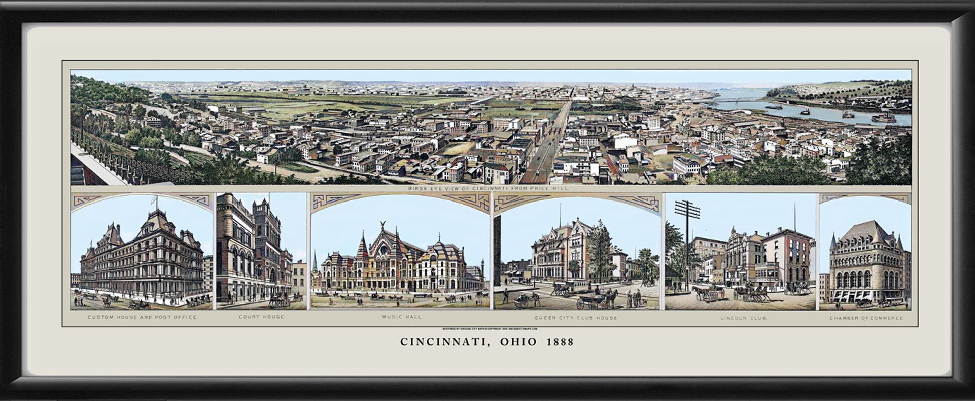 Cincinnati OH 1888 #2 (Color) - Restored Bird's Eye View | Vintage City ...